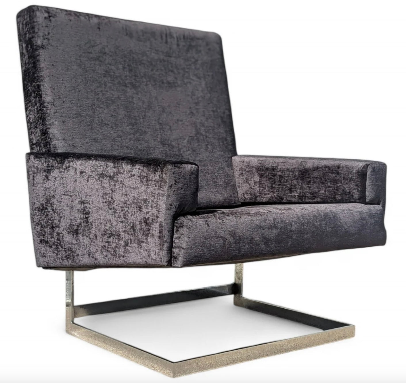 Mid Century Modern Chrome and Velvet Cantilevered High Back Chair ...